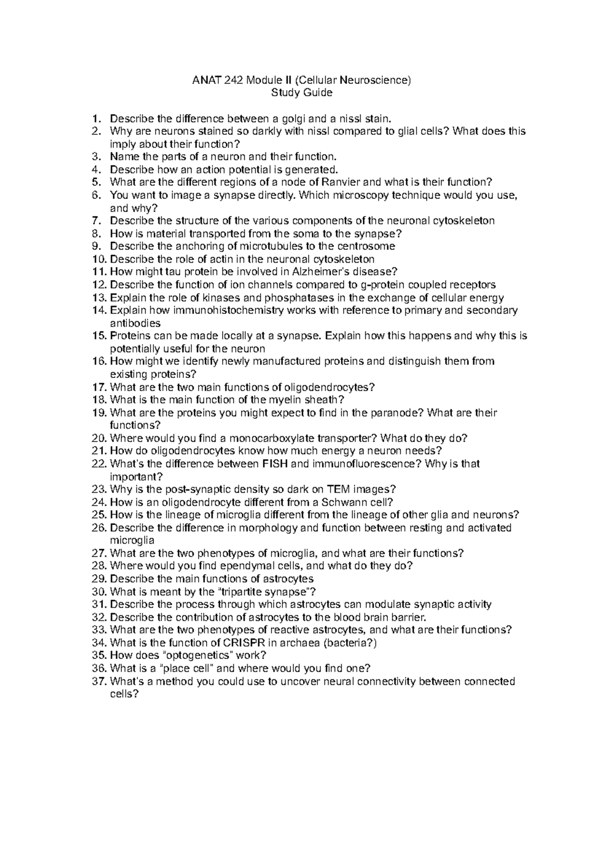 242 Module II Study Guide 2023 - ANAT 242 Module II (Cellular ...