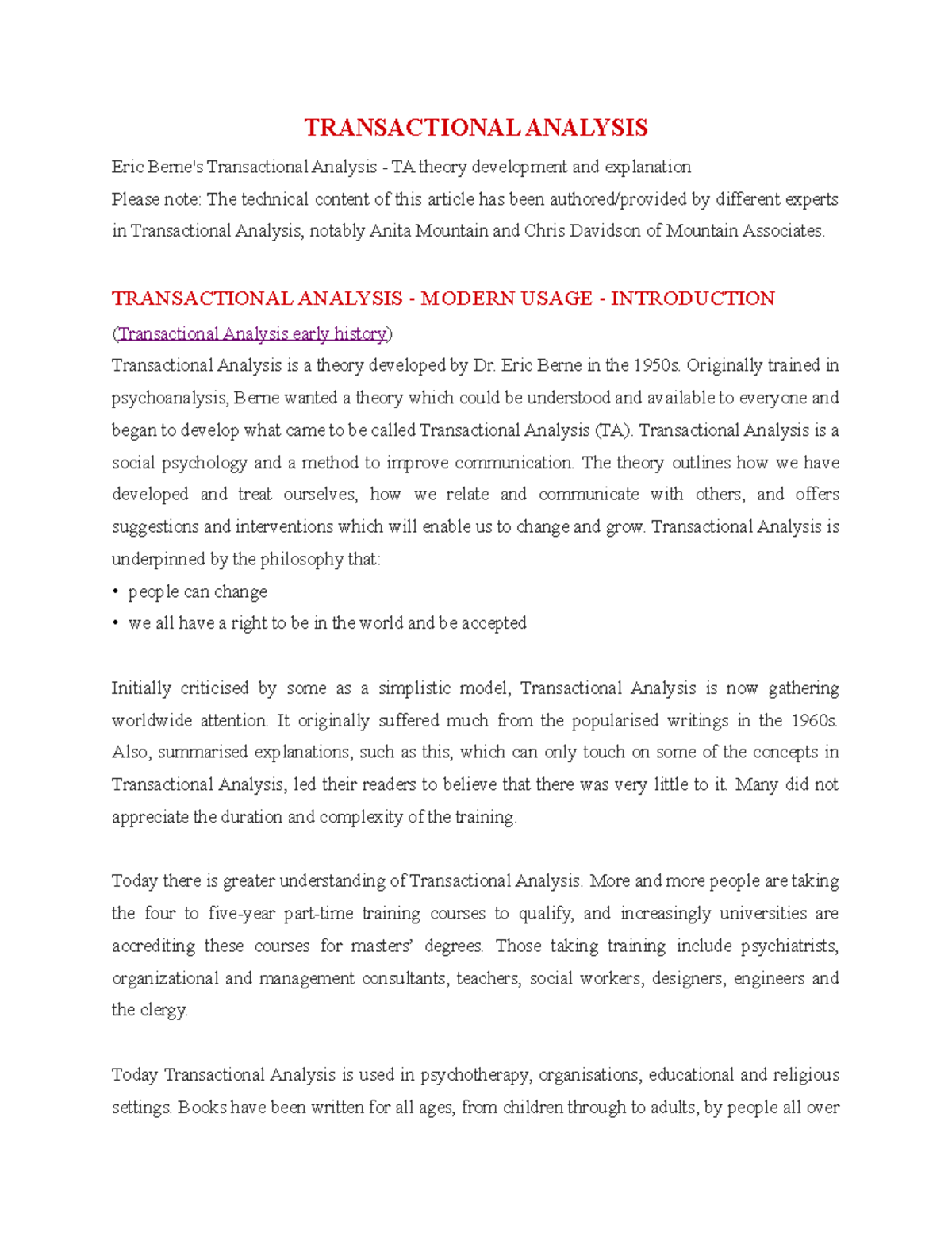 Transactional Analysis - TRANSACTIONAL ANALYSIS - MODERN USAGE - INTRODUCTION (Transactional ...