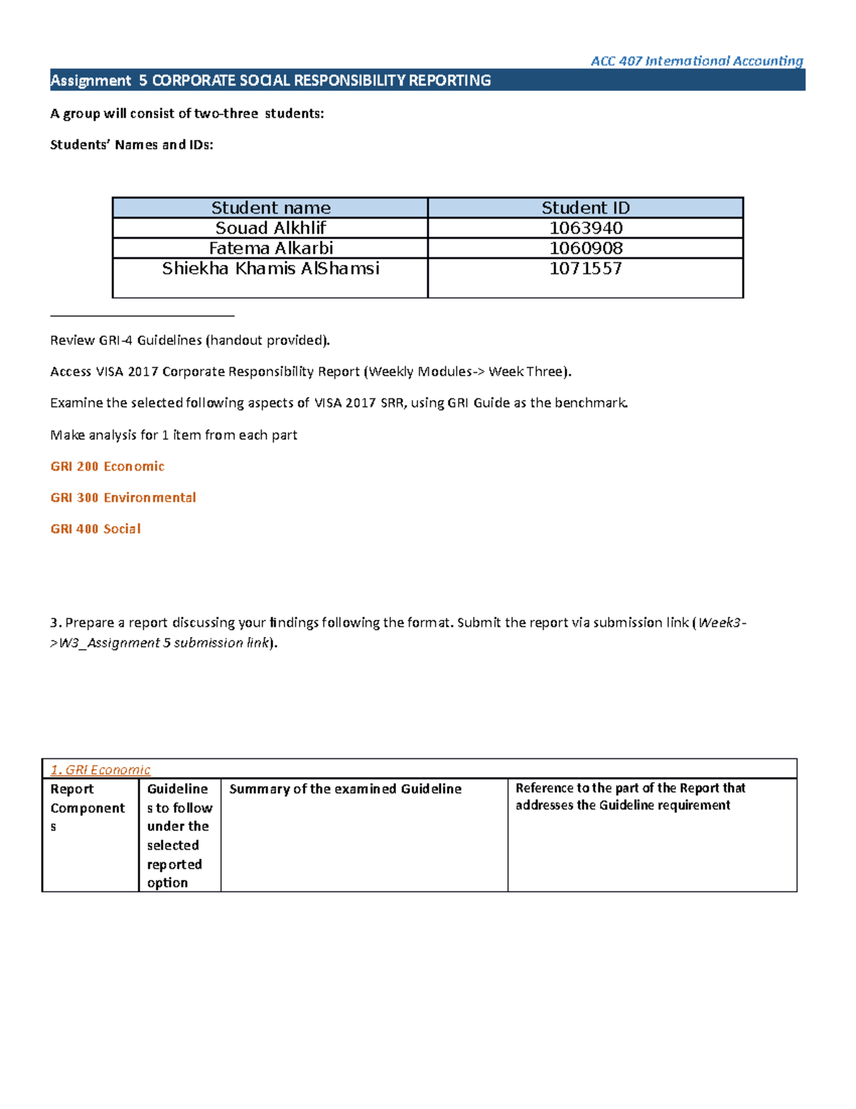 Assignment 5, week 3. CHAPTER 2, THIRD CLASS - Assignment 5 CORPORATE ...