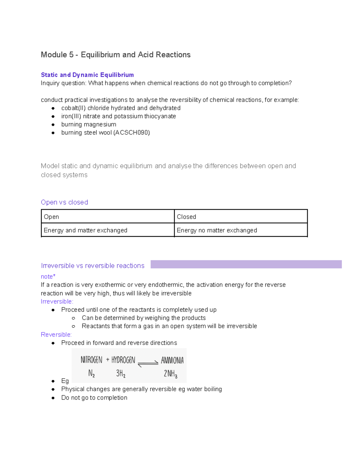 Copy of chem y12 - mod 5 notes - Module 5 - Equilibrium and Acid ...