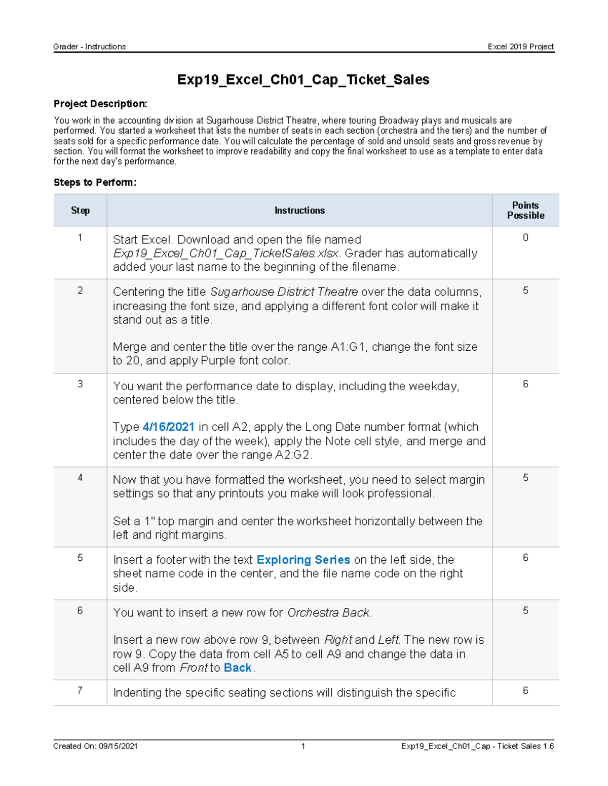 Exp19 Excel Ch01 Cap Ticket Sales Instructions - Exp19_Excel_Ch01_Cap_Ticket_Sales Project - Studocu