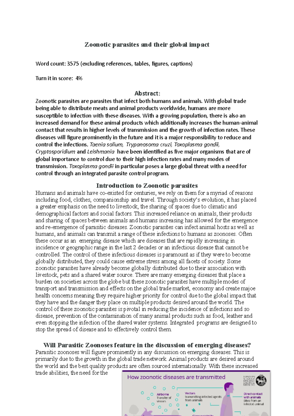 Parasitology report - Zoonotic parasites and their global impact Word ...