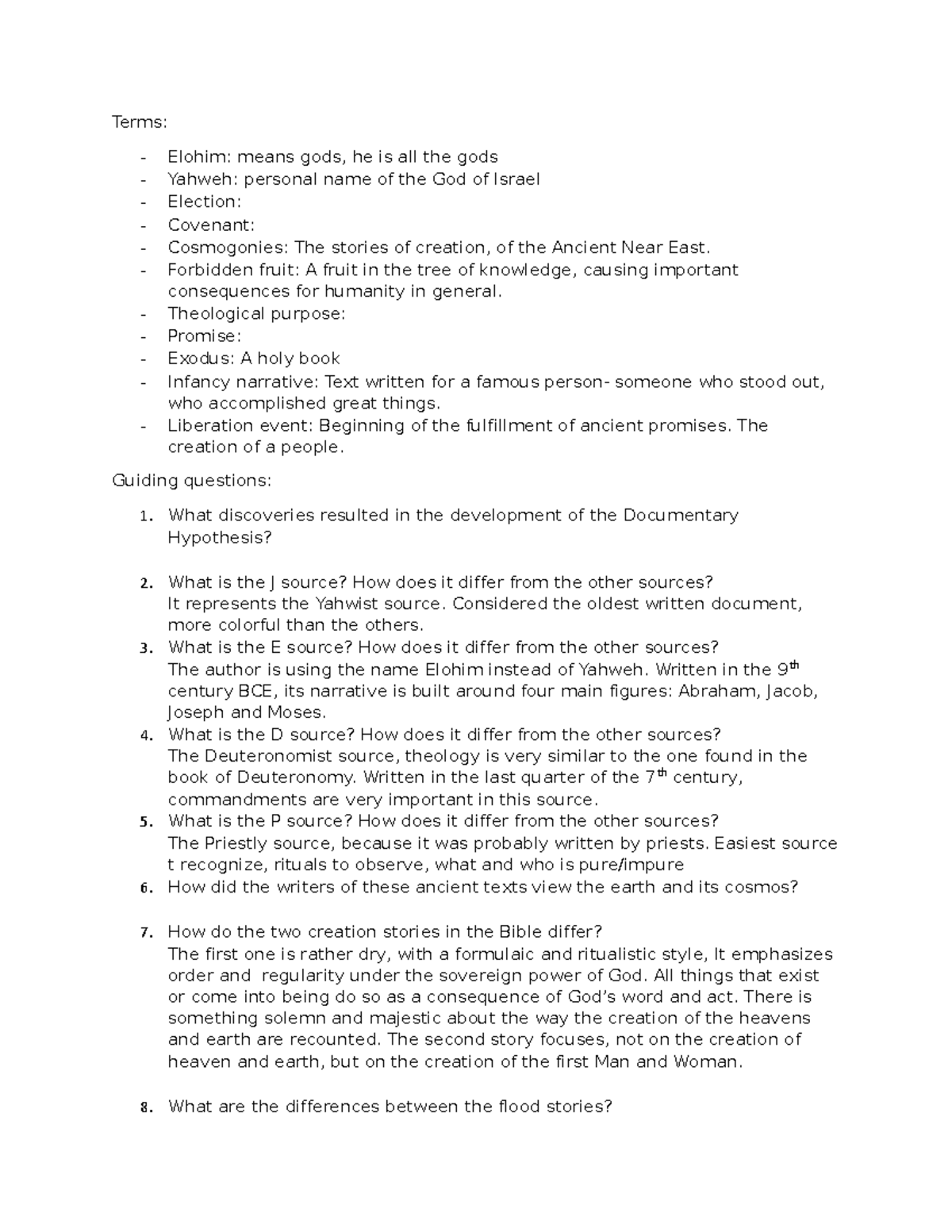 Lesson 5 and 6 notes - Terms: Elohim: means gods, he is all the gods ...