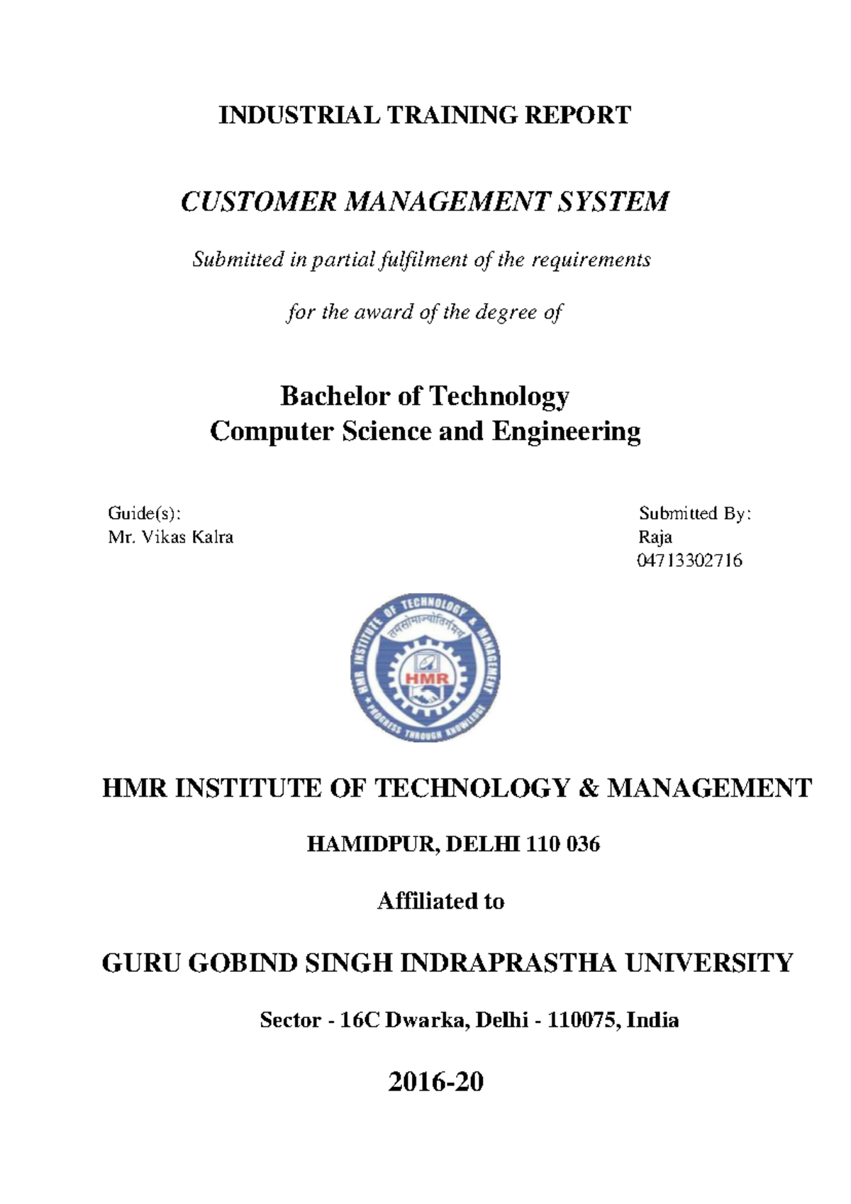 customer management system(CMS) Report Sample 1 - INDUSTRIAL TRAINING ...