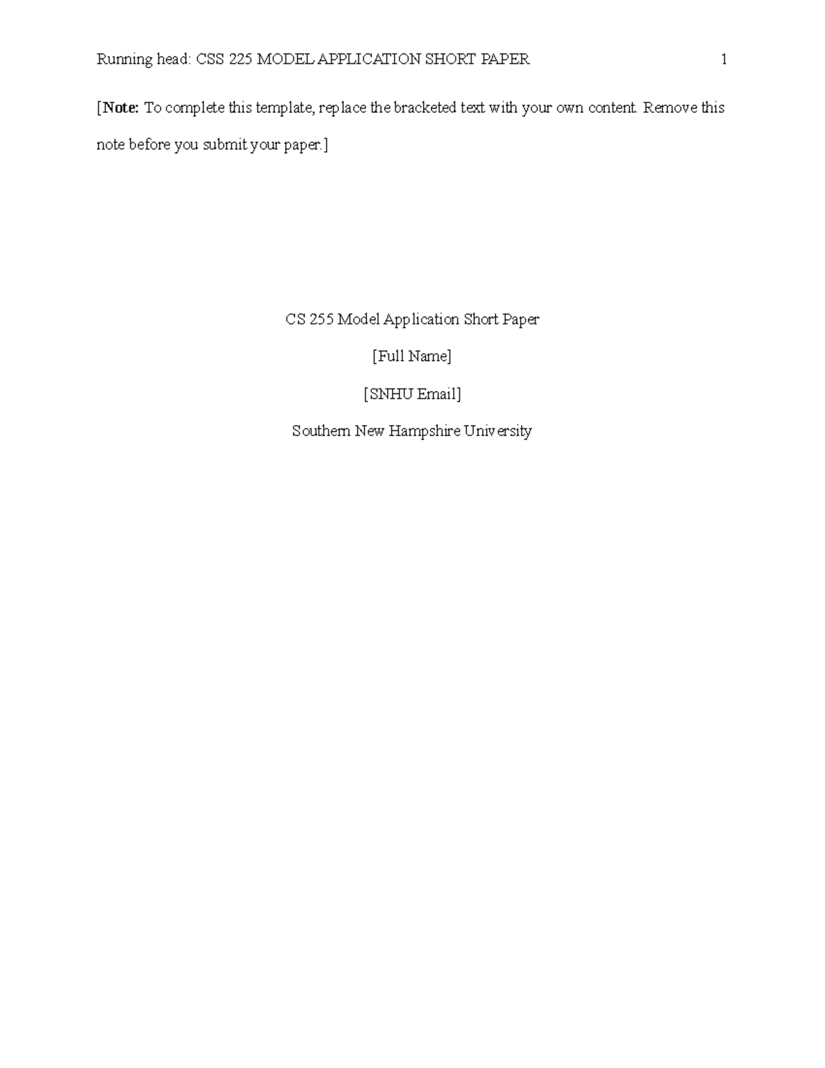 CS 255 Model Application Short Paper Template - Running head: CSS 225 ...