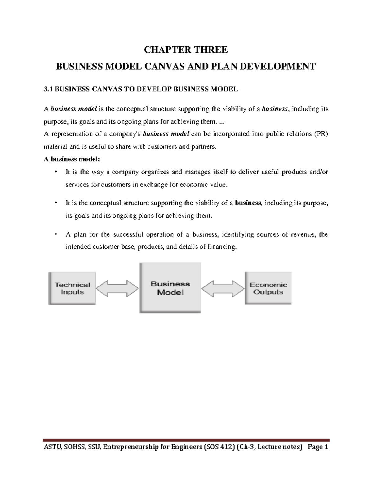 Note ch-3 - fourth year student - CHAPTER THREE BUSINESS MODEL CANVAS AND PLAN DEVELOPMENT 3 ...