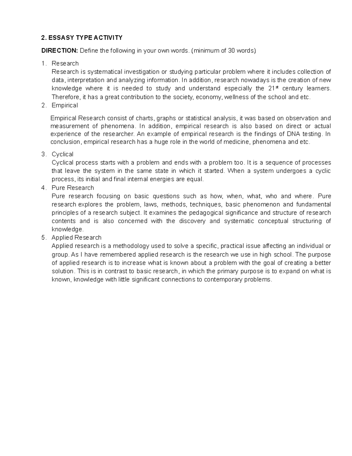 Essay Type in Research Preparation - 2. ESSASY TYPE ACTIVITY DIRECTION ...