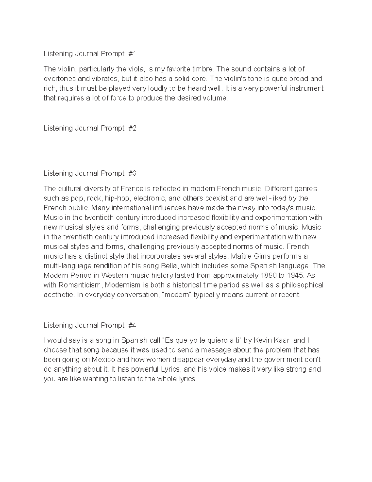 Module 2 all listening journals - Listening Journal Prompt # The violin ...