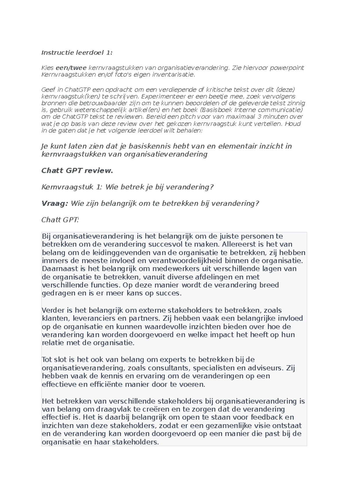 Leerdoel 1 Chatt GPT - Instructie leerdoel 1: Kies een/twee ...
