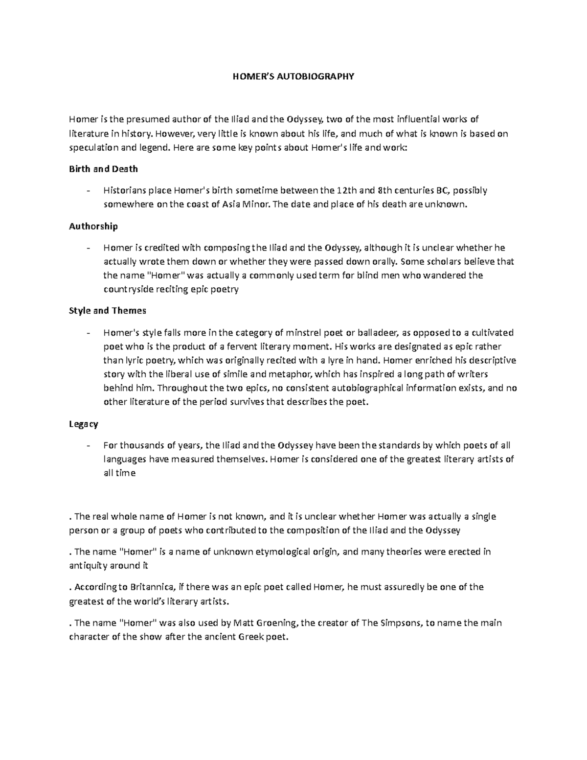 Homer - PPT - HOMER’S AUTOBIOGRAPHY Homer is the presumed author of the ...