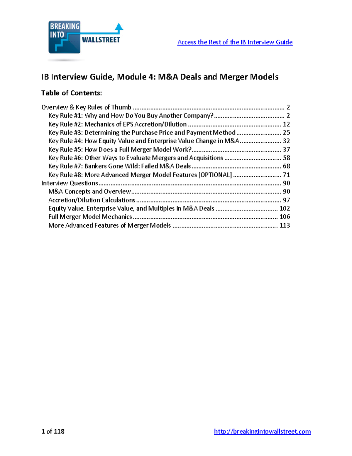 IBIG 04 06 MA Deals Merger Models - IB Interview Guide, Module 4: M&A ...