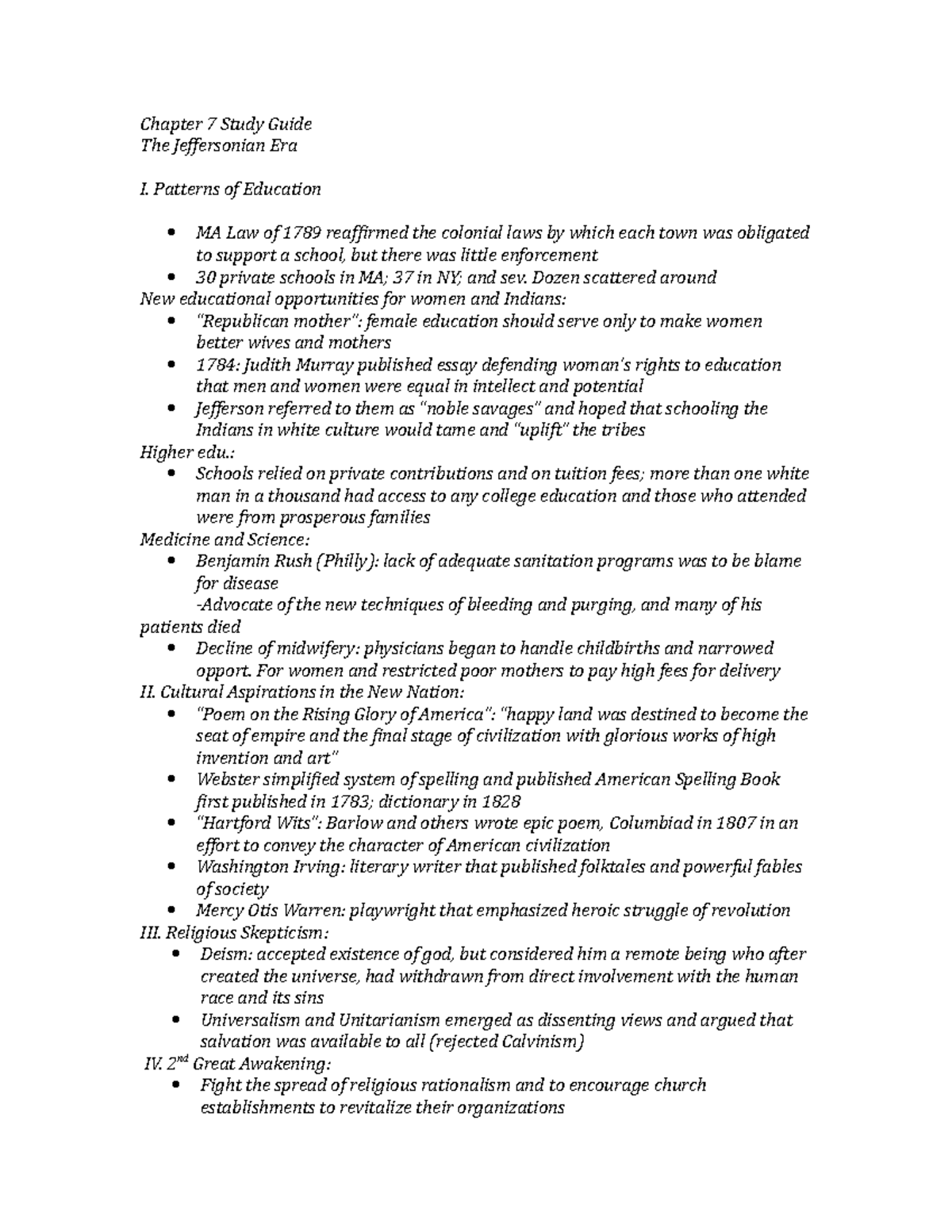 Chapter 7 study guide - Chapter 7 Study Guide The Jeffersonian Era I ...