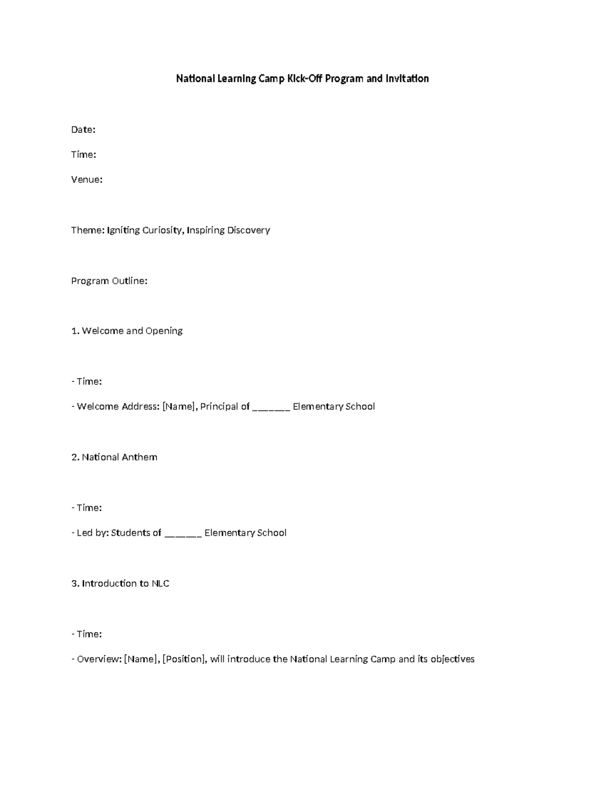 NLC Program & Invitation Kick-Off - National Learning Camp Kick-Off ...