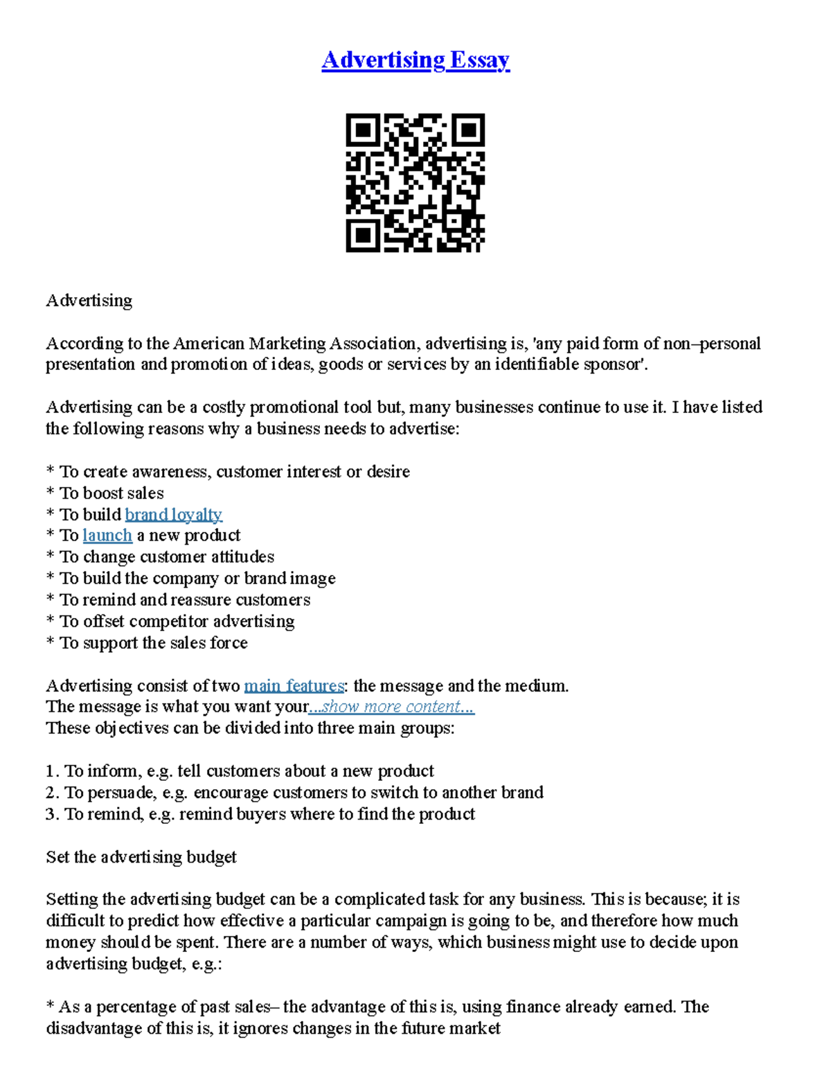 Advertising Essays - Advertising Essay Advertising According to the ...