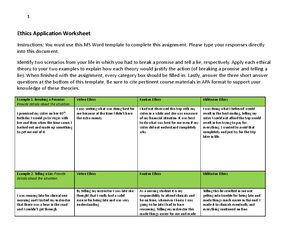 2022 Ethics worksheet - Ethics Application Worksheet Instructions: You ...
