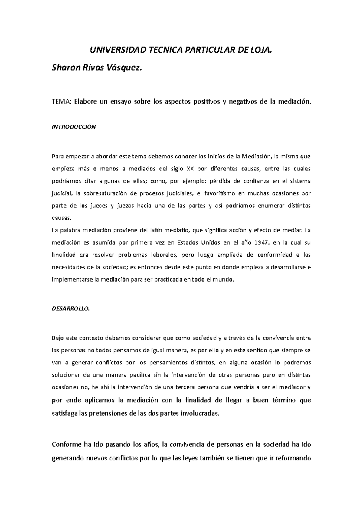 Aspectos posit y neg. de la mediacion - UNIVERSIDAD TECNICA PARTICULAR ...