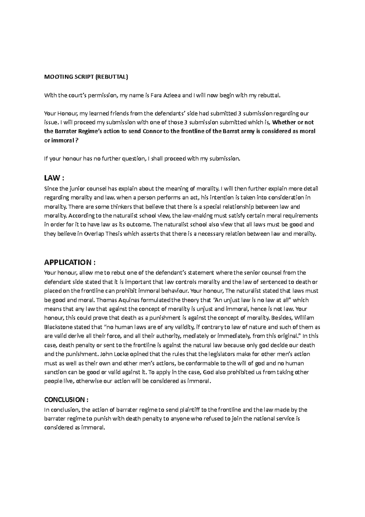 Mooting Script - MOOTING SCRIPT (REBUTTAL) With the court’s permission ...