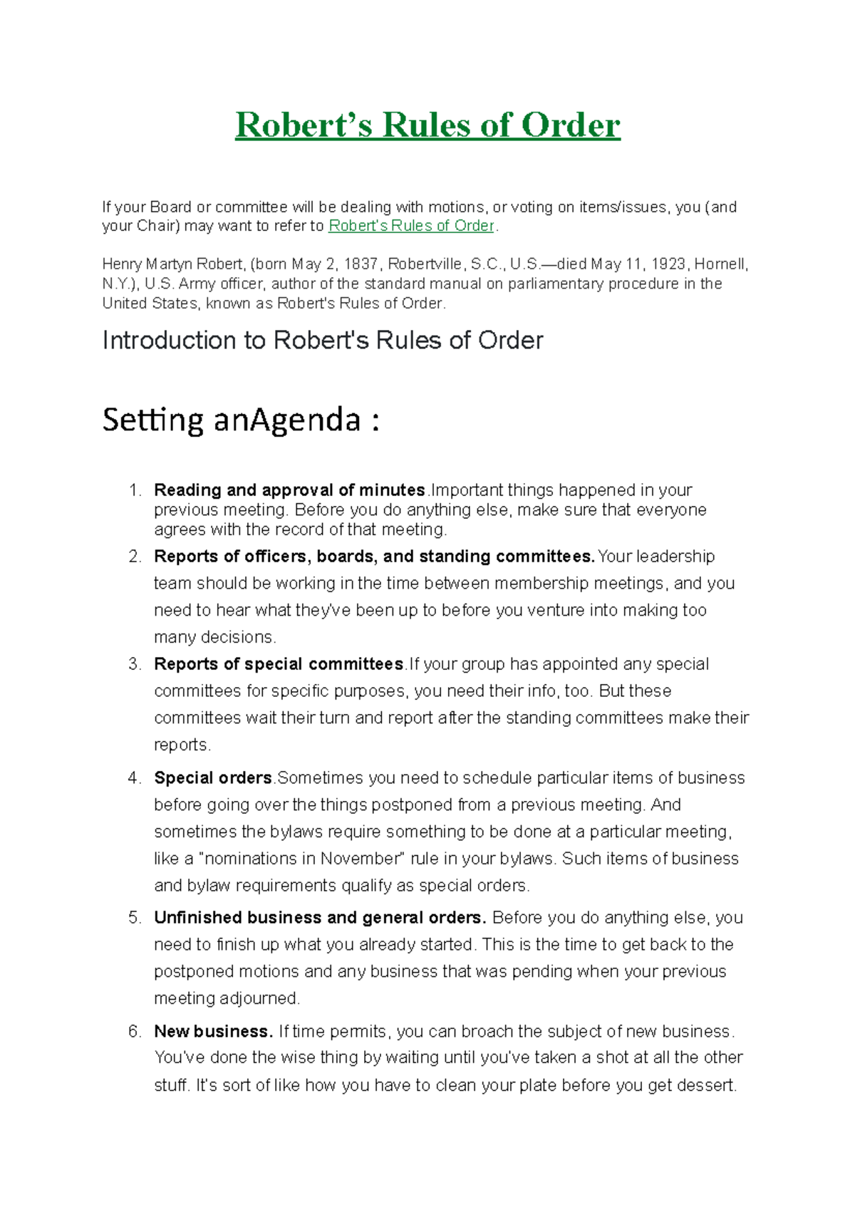 Lesson 4 rules of order - ............ - Robert’s Rules of Order If ...