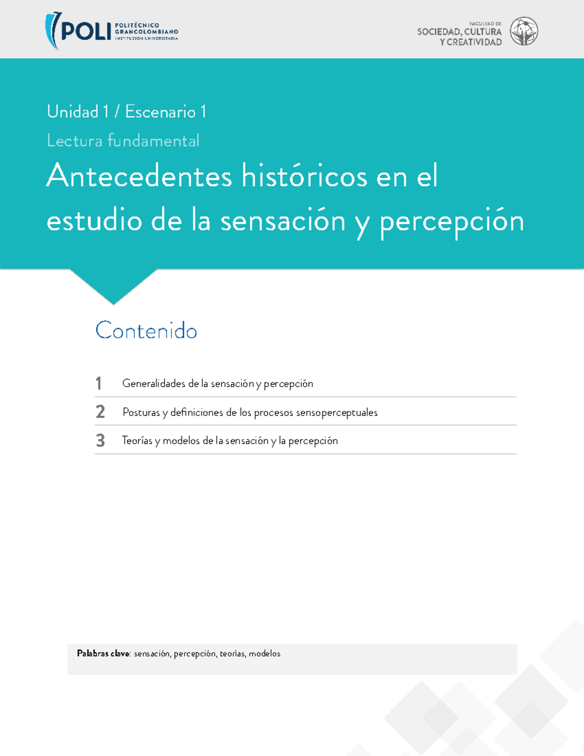 Sensación Y Percepción ESC 1 - Palabras clave : sensación, percepción ...
