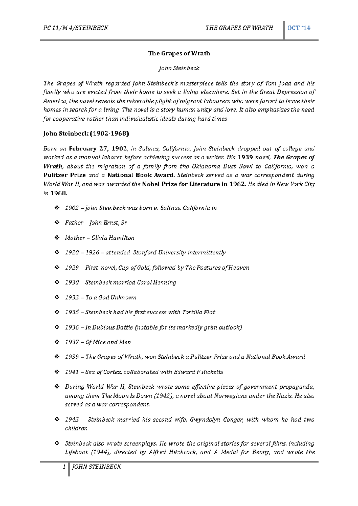 Seminar grapes of wrath - The Grapes of Wrath John Steinbeck The Grapes ...