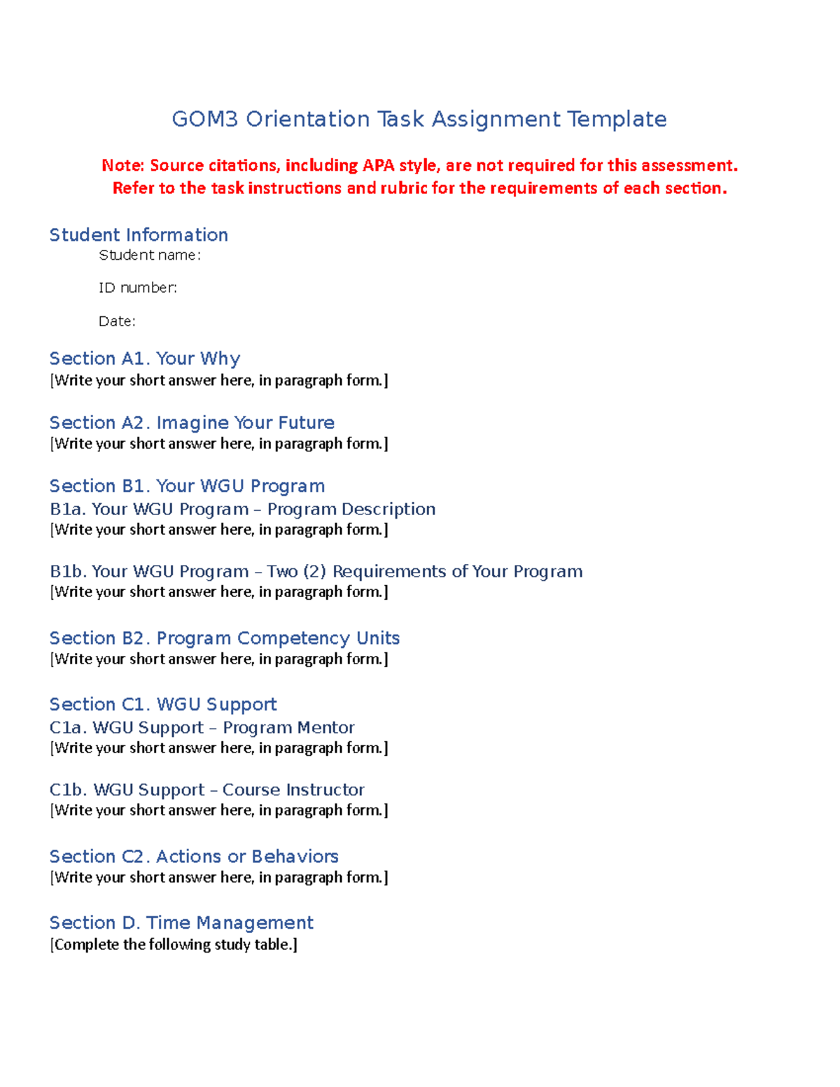Orientation Task Template - GOM3 Orientation Task Assignment Template Note: Source citations ...