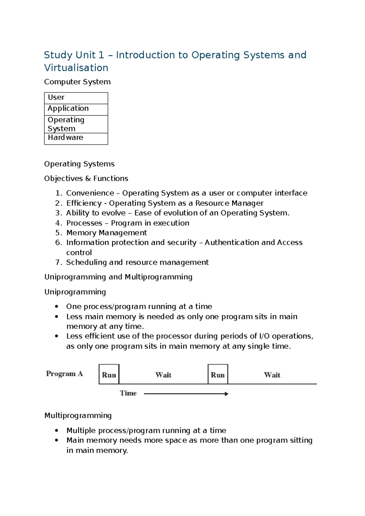 ICT246 Revision - Summary Operating Systems - Study Unit 1 – Introduction to Operating Systems ...