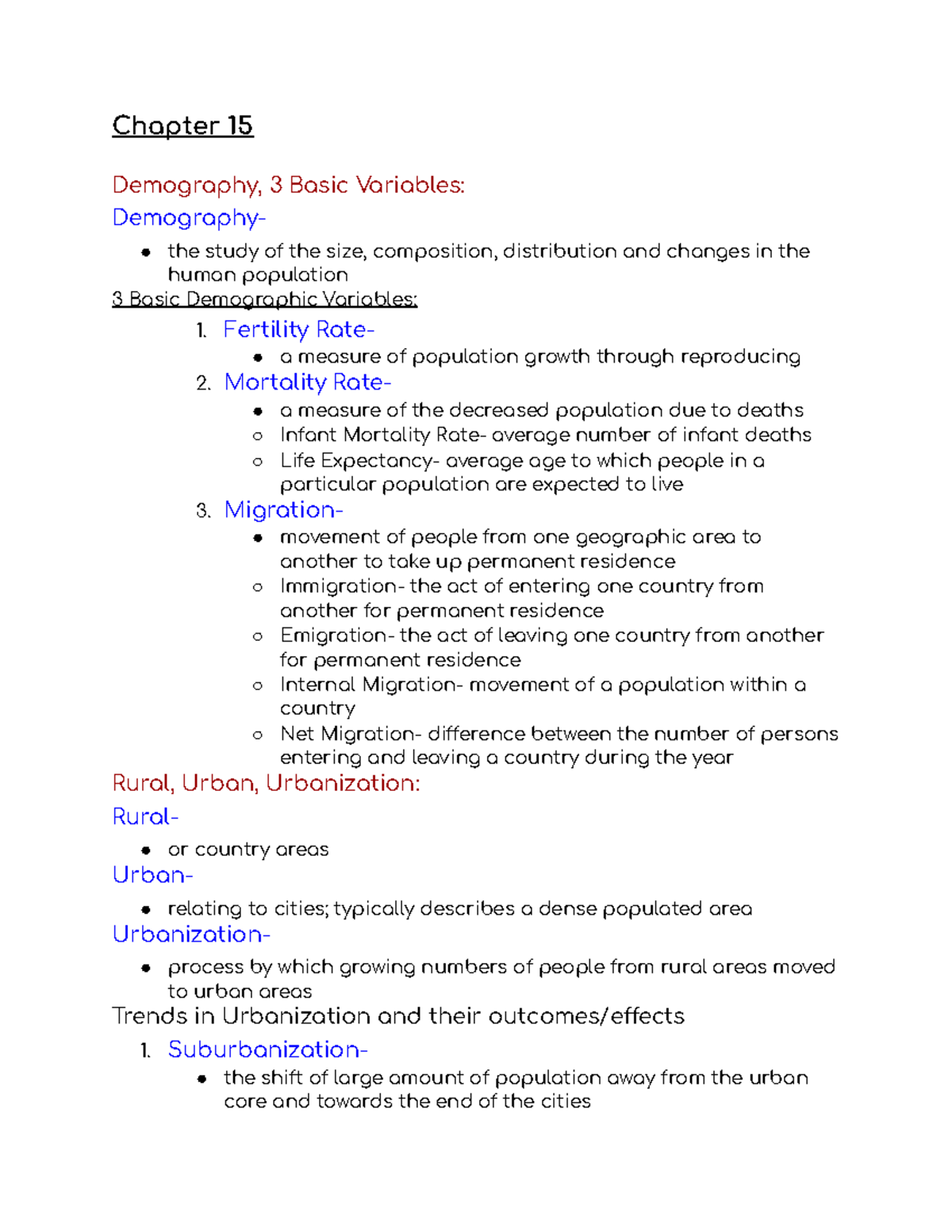 Sociology Chapter 15 Review - Chapter 15 Demography, 3 Basic Variables ...