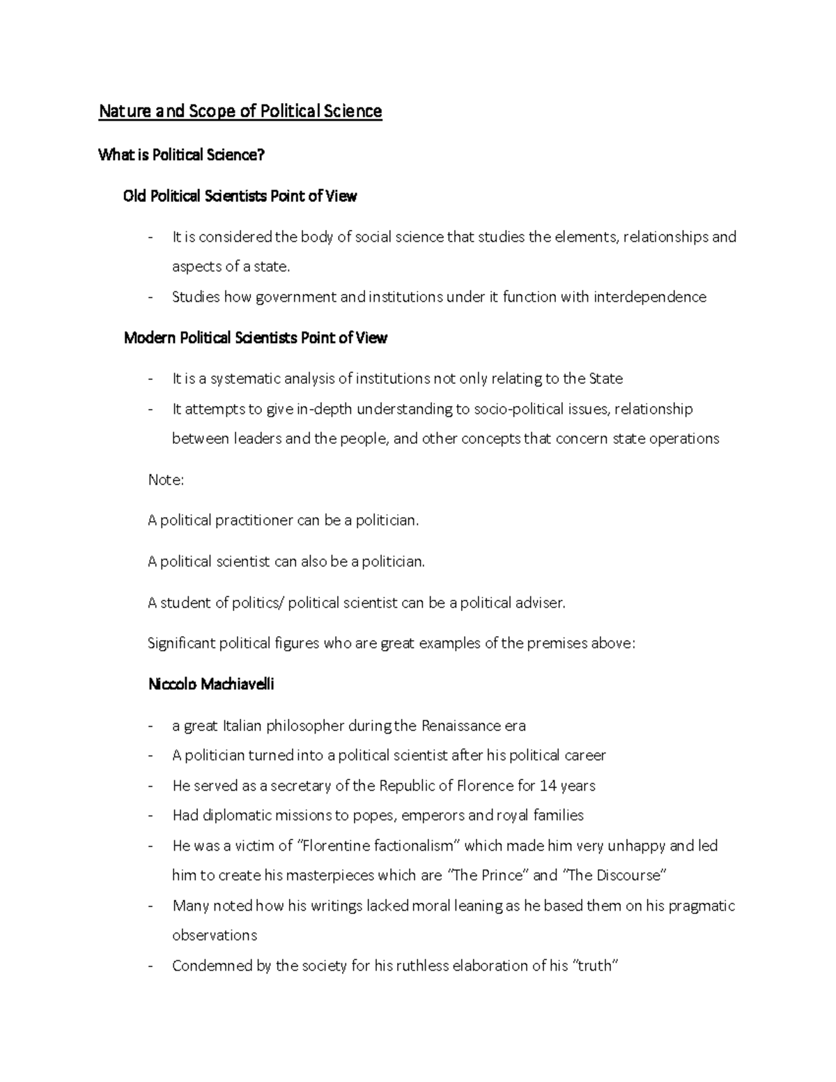 Nature and Scope of Political Science - POLSCI101 - U-M - Studocu