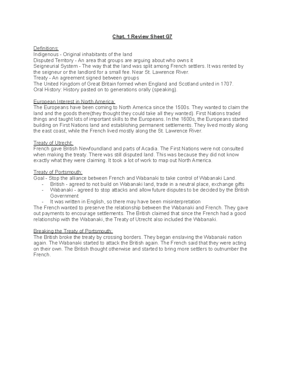 Chapter 1 Test Review Sheet - History G7 - Chpt. 1 Review Sheet G ...