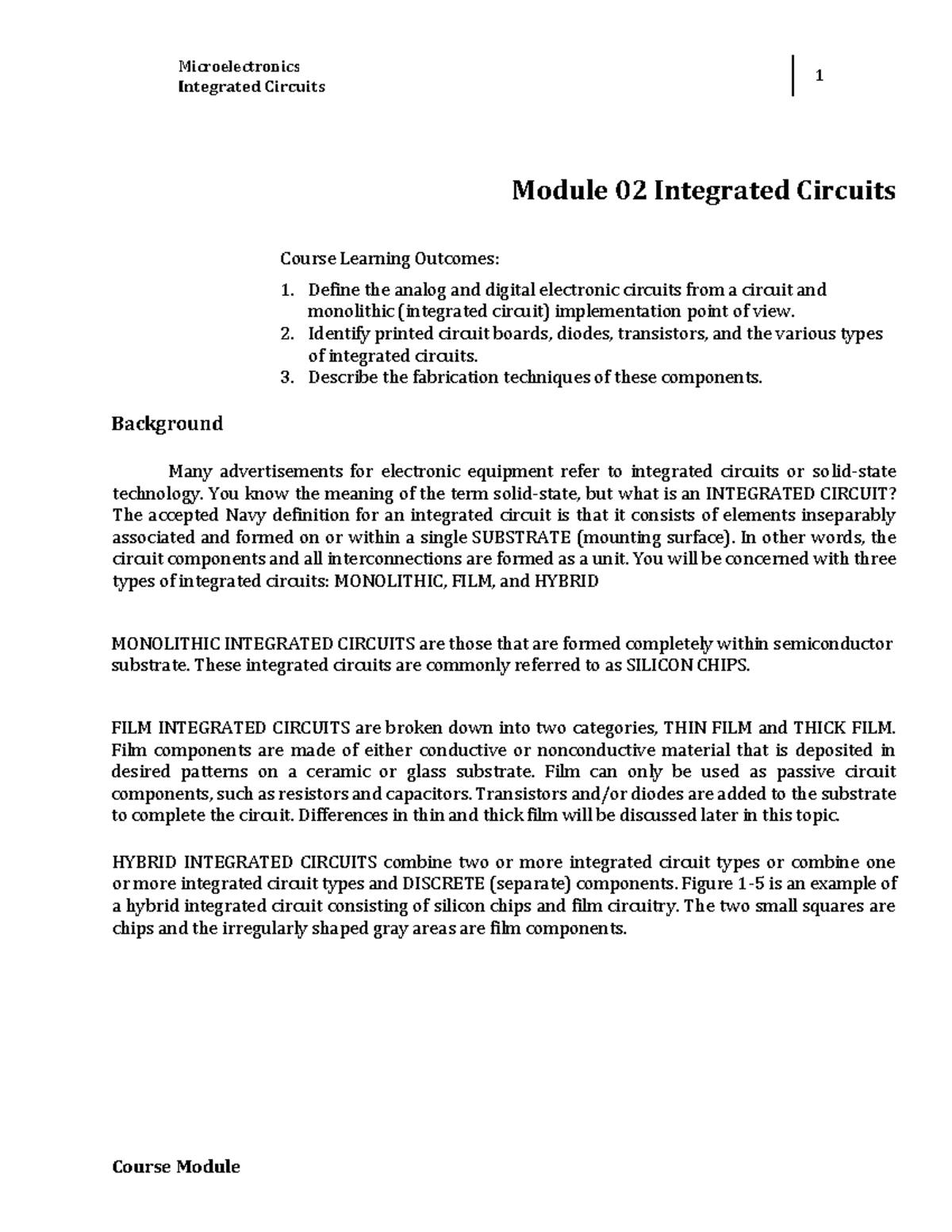 Module 2 - Microelectronics Integrated Circuits 1 Course Module Module ...