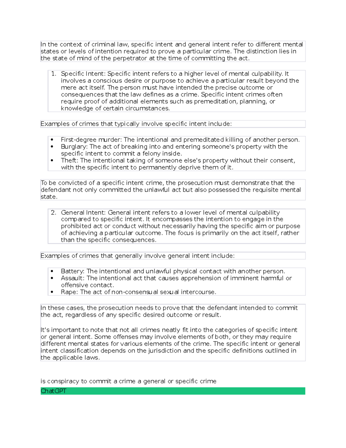 What is the difference between specific intent and general intent - In ...