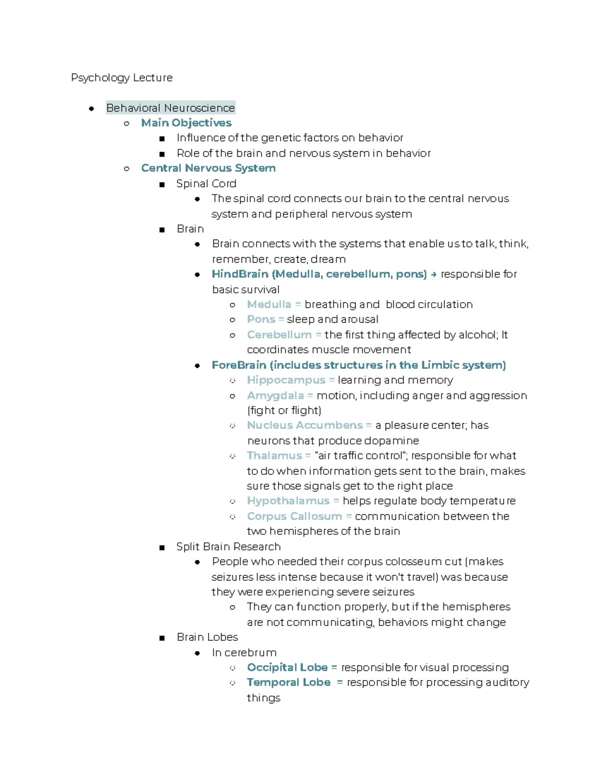 Psychology Behavioral Neurosciences - Psychology Lecture Behavioral ...