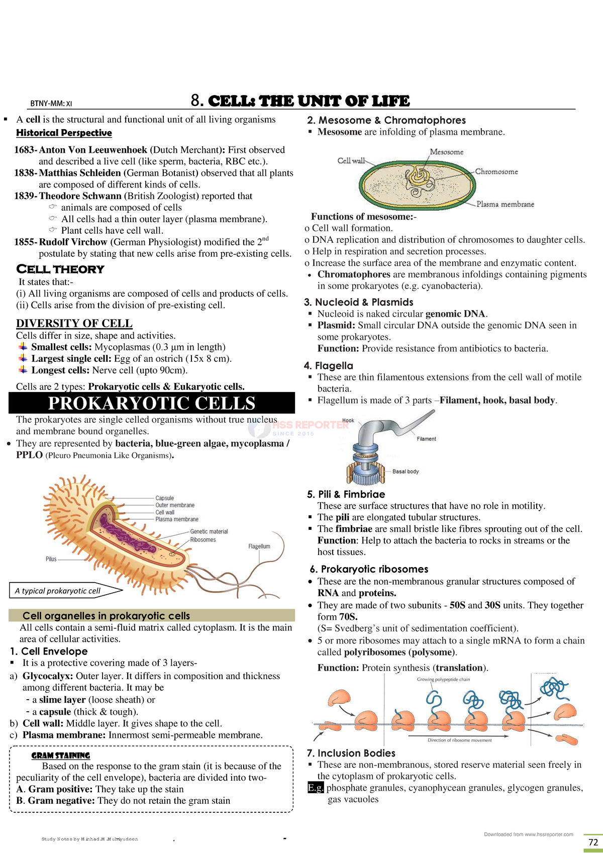 HSSRptr +1 Botany Cell the unit of life - , - 72 . CELL: THE UNIT OF ...