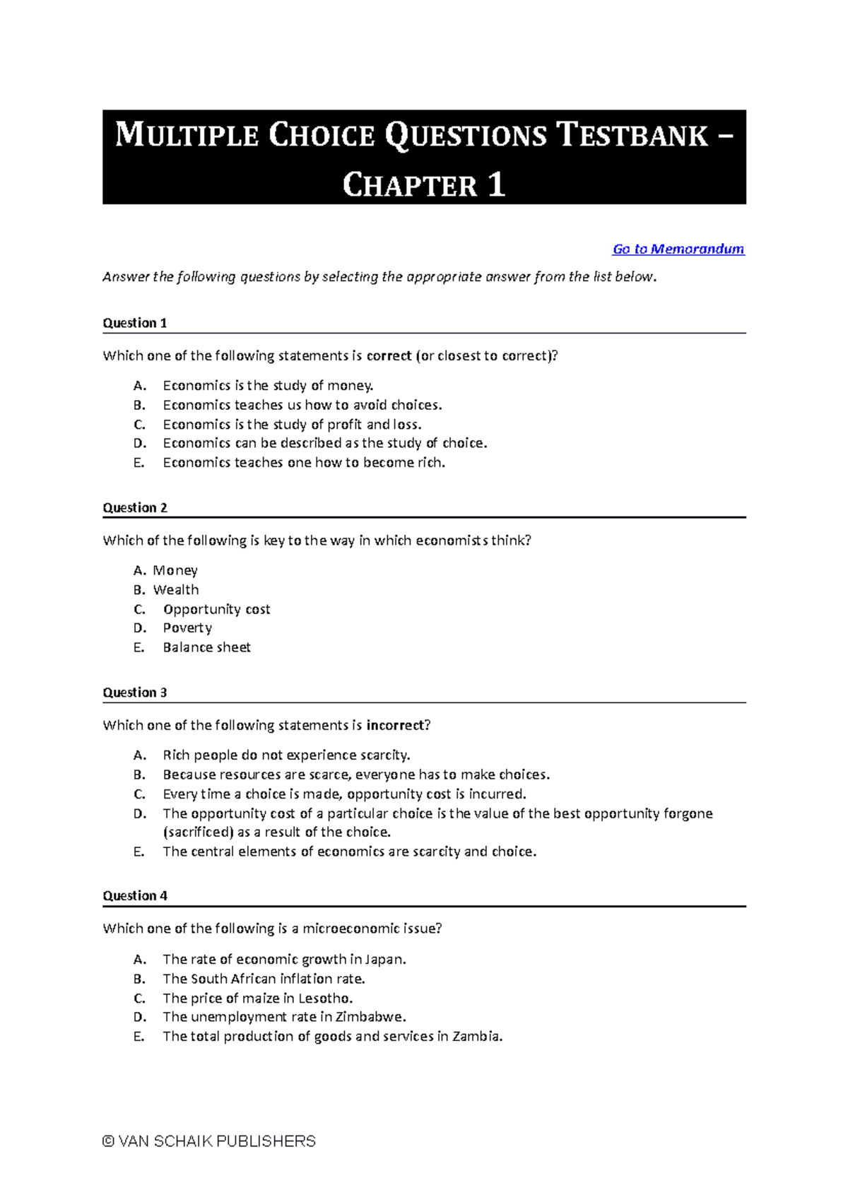 Multiple Choice Questions - MULTIPLE CHOICE QUESTIONS TESTBANK ...
