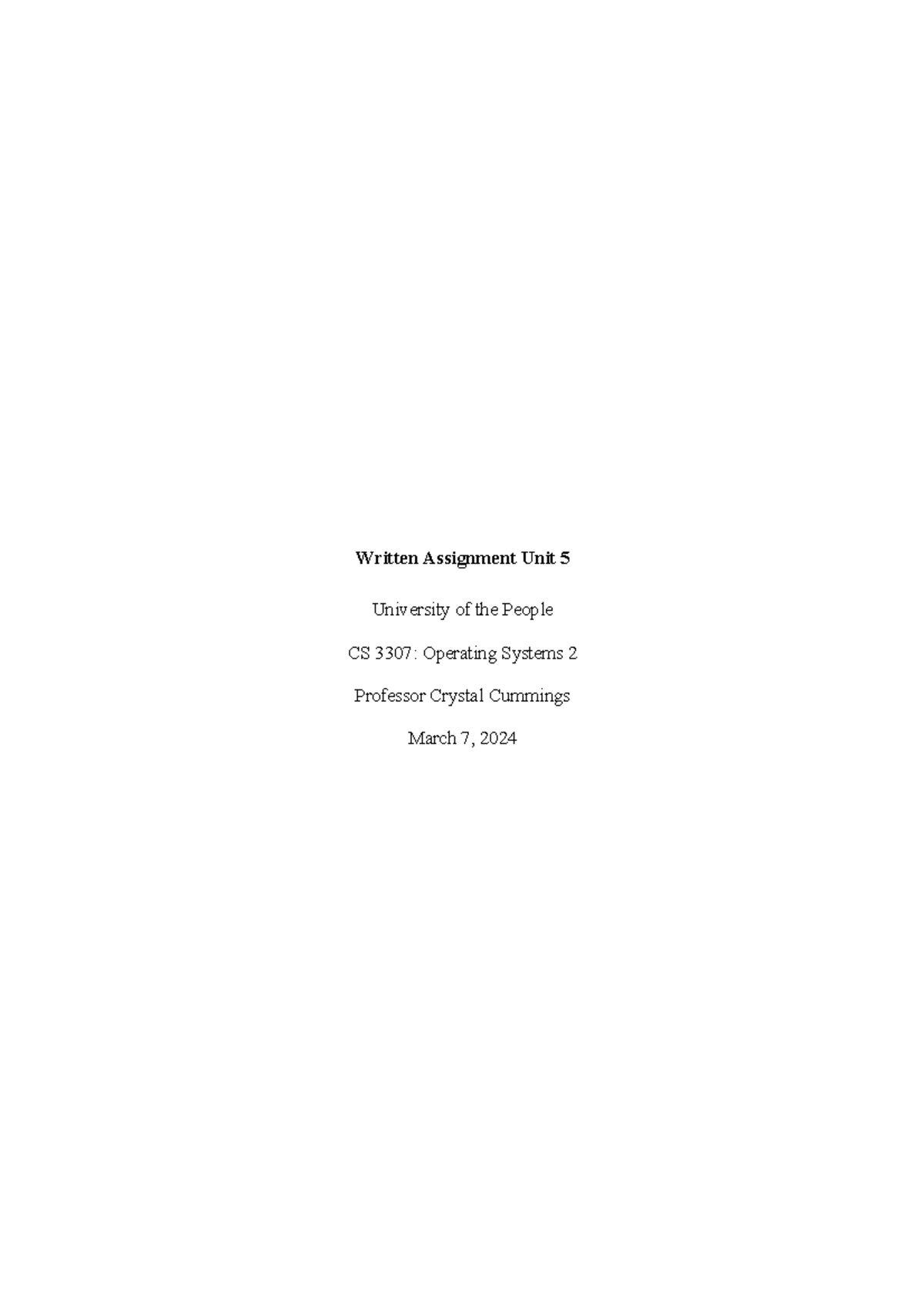 Unit 5 written assignment - Written Assignment Unit 5 University of the People CS 3307 ...