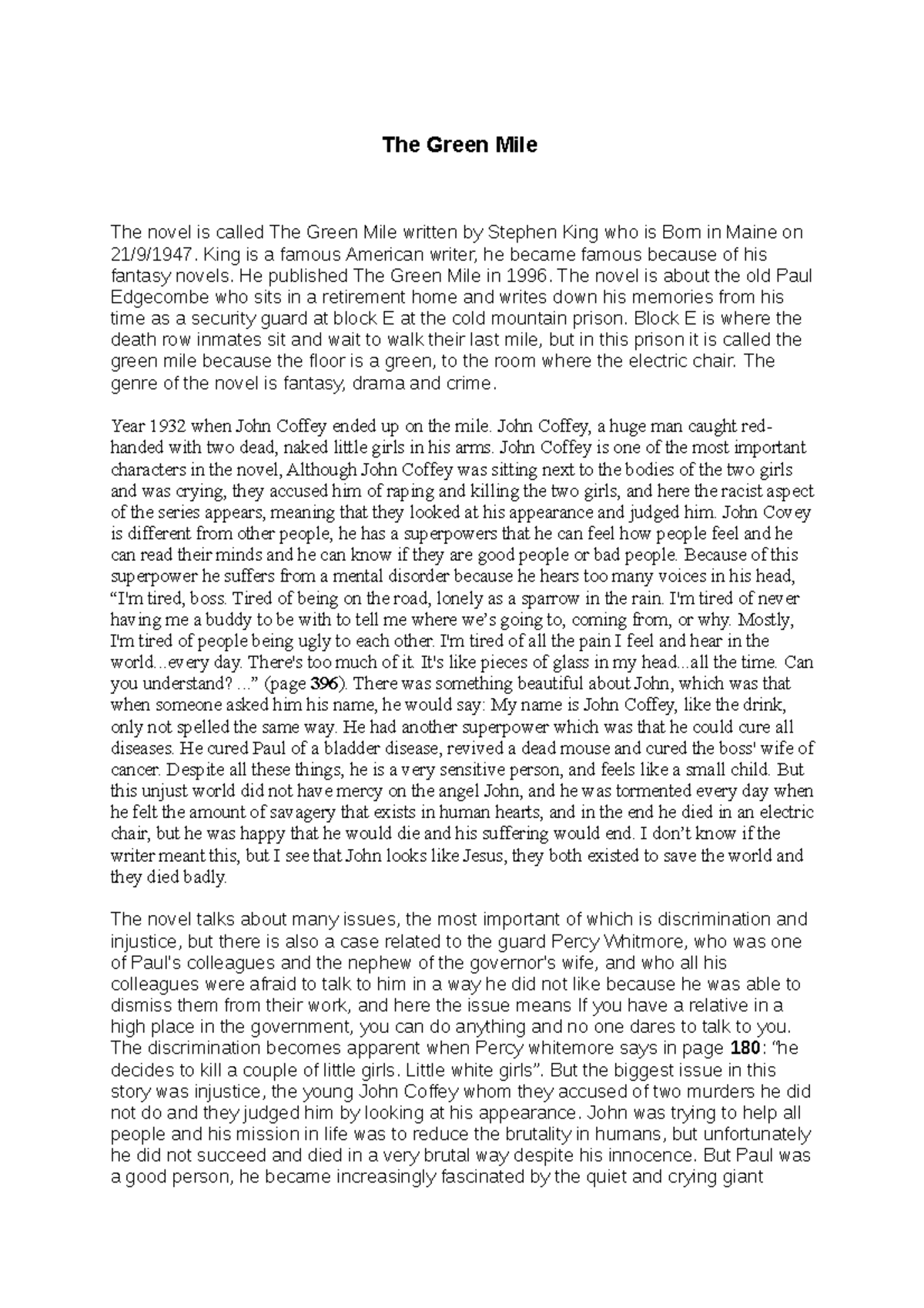 The Green Mile (1) (ta hand om dig brooor - The Green Mile The novel is ...