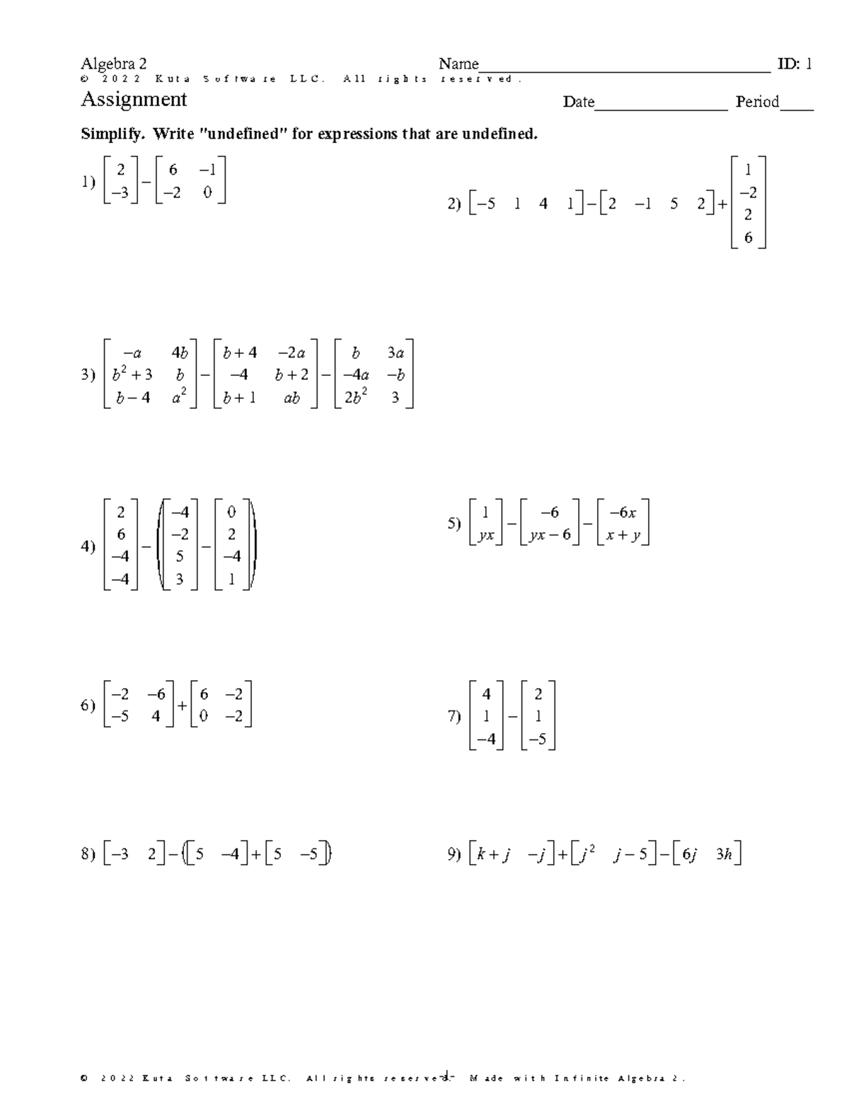 Matrix basics key - It is really math just need answers for another ...