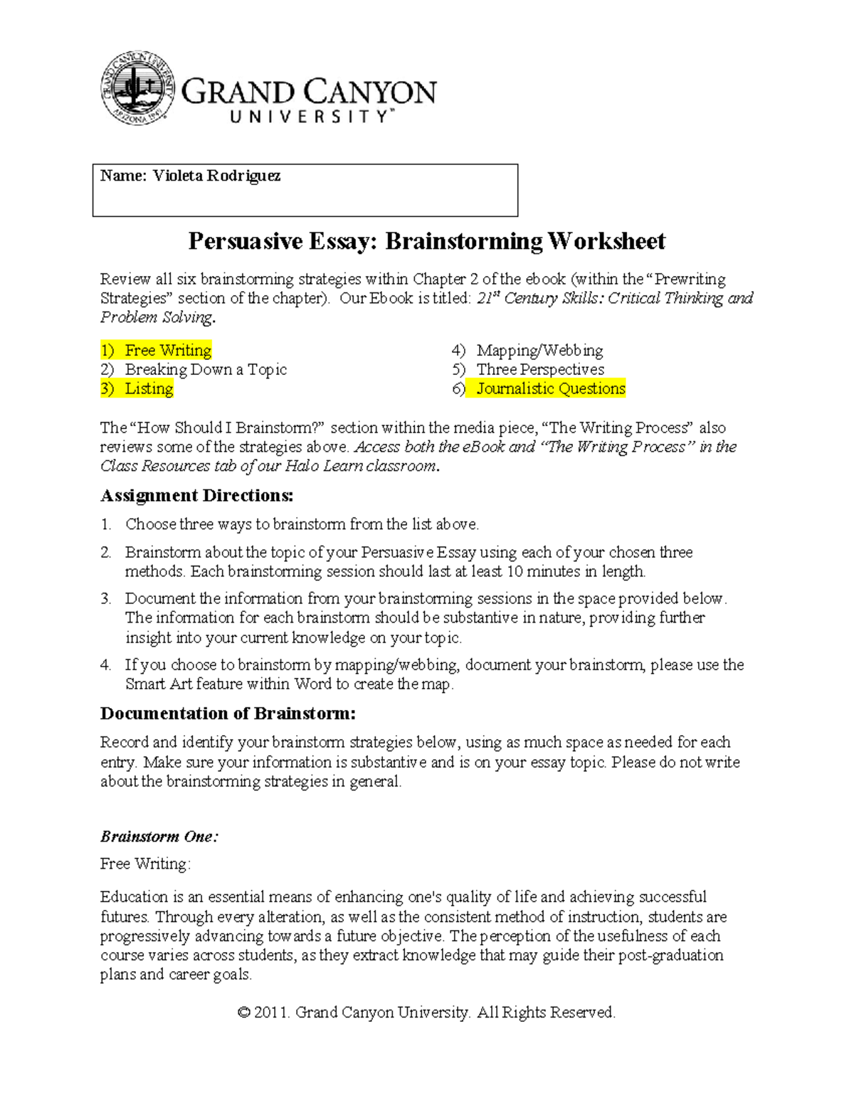 PHI105 T2 Brainstorming Worksheet 4 13 2023 - Name: Violeta Rodriguez ...