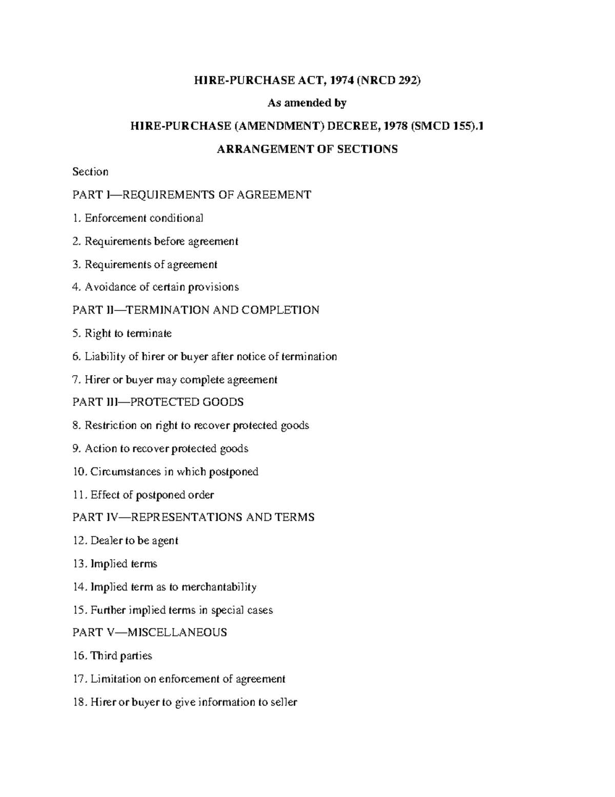 HIRE- Purchase ACT, 1974 (ACT 292)-HP - HIRE-PURCHASE ACT, 1974 (NRCD ...