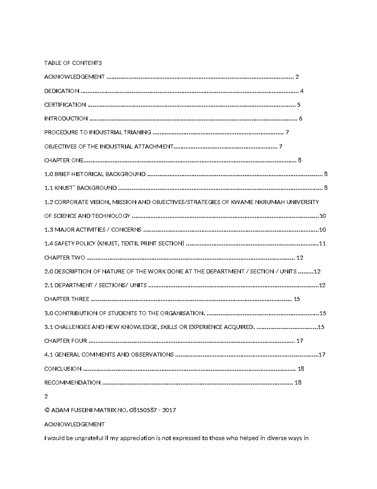 Fashion design attachment report - TABLE OF CONTENTS ACKNOWLEDGEMENT ...