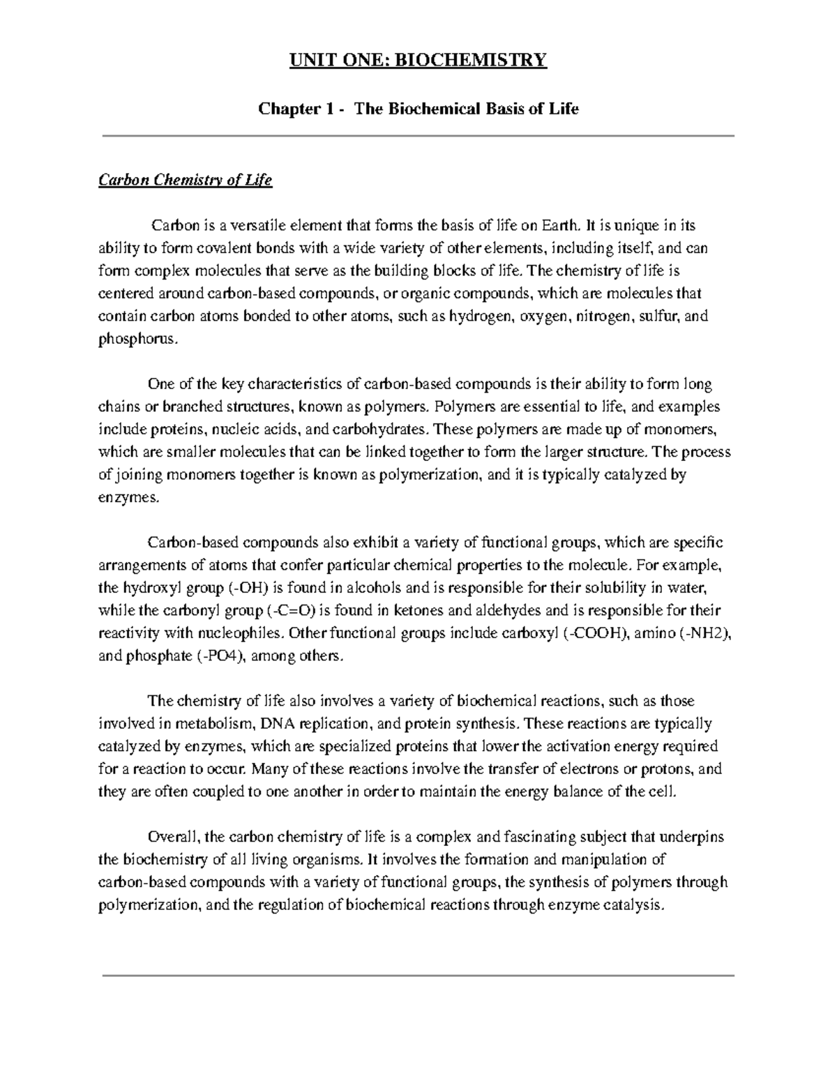 Biochemistry Chapter 1 Section 3 Pt 3 - UNIT ONE: BIOCHEMISTRY Chapter ...