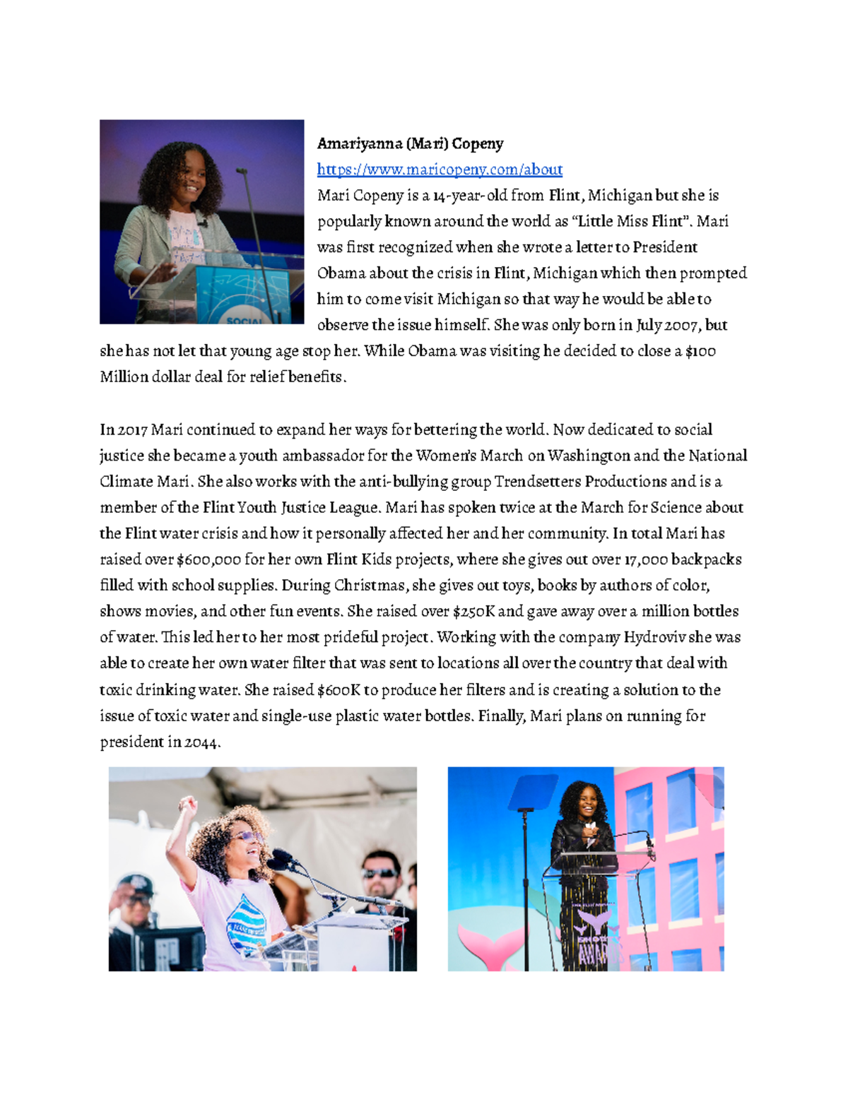 FYWS - Young Activists - Amariyanna (Mari) Copeny maricopeny/about Mari ...