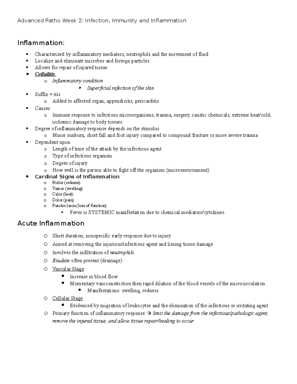 Advanced Patho Week 2 - lecture notes on immune/HIV/inflammation ...