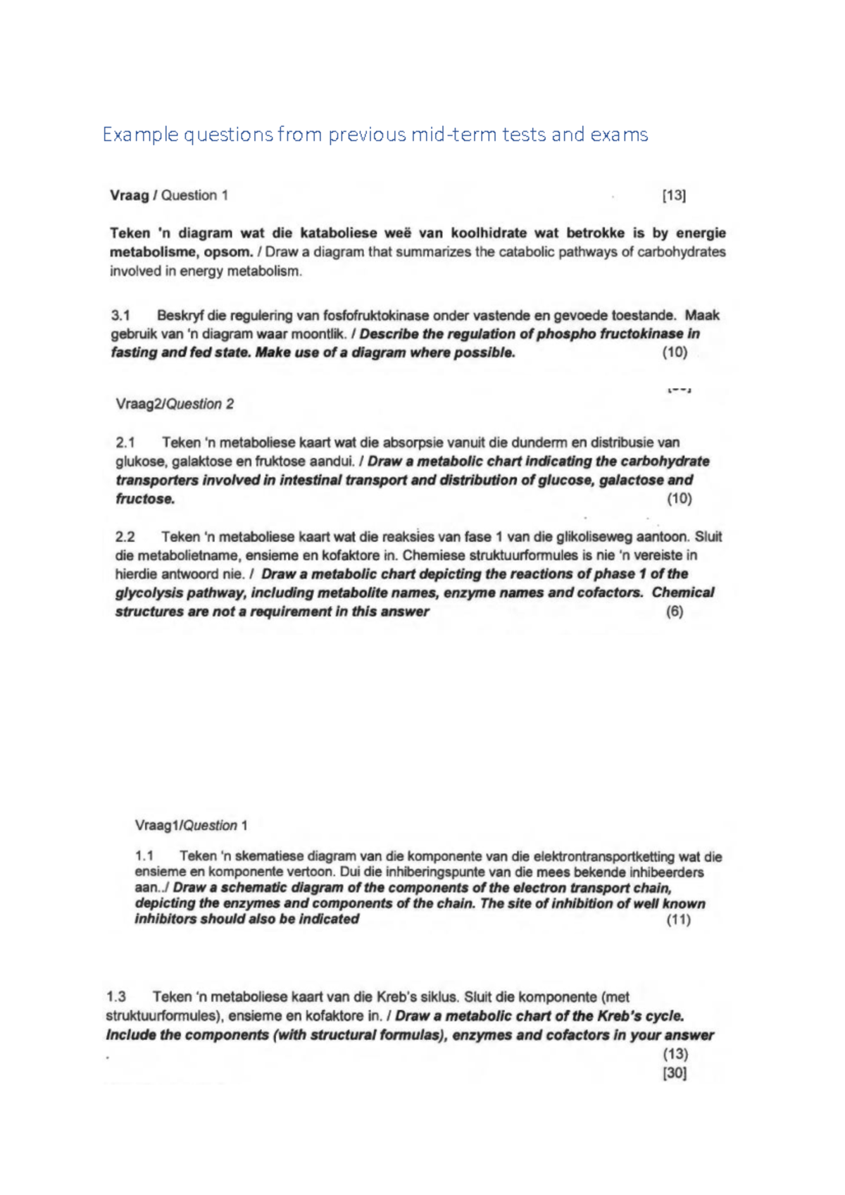 Example questions from old sit-down tests - BCHN 213 - Example ...