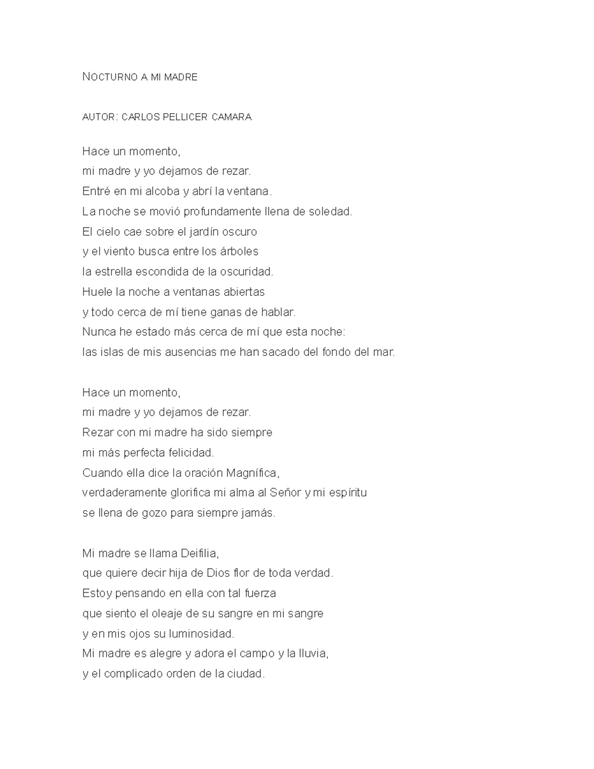 Nocturno a mi madre - EDUCACION - NOCTURNO A MI MADRE AUTOR: CARLOS ...