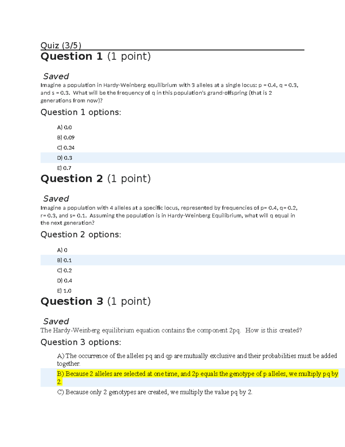 Pre lecture quizzes intro to population - Quiz (3/5) Question 1 (1 ...