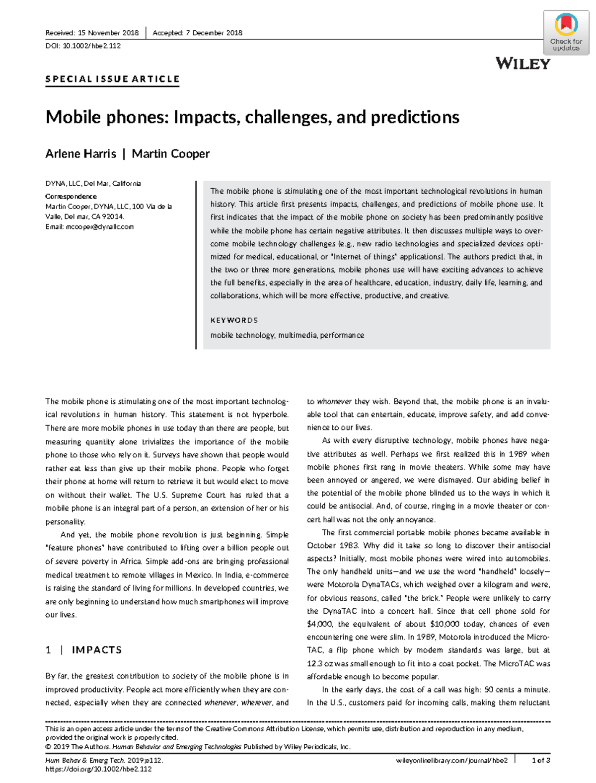 Mobile phones Impacts challenges and predictions - S P E C I A L I S S ...
