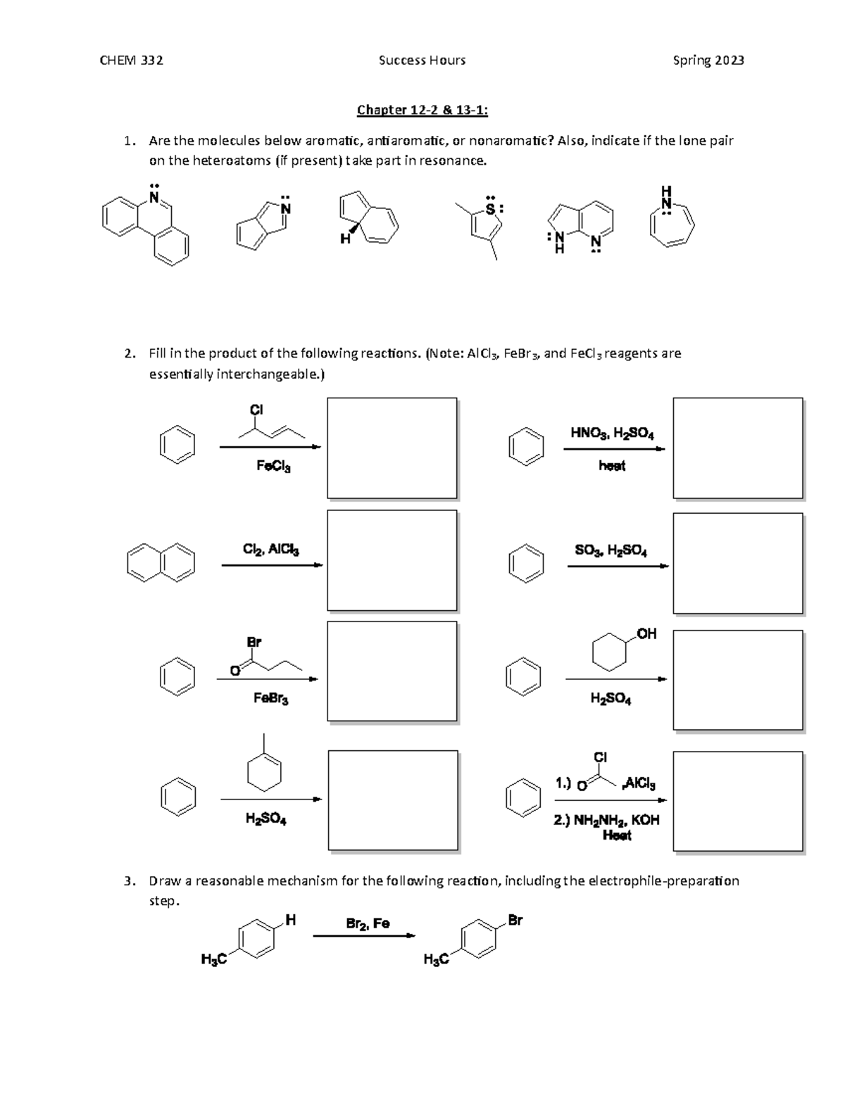 Ch 12-2 and 13-1 - CHEM 332 Success Hours Spring 2023 Chapter 12 - 2 ...