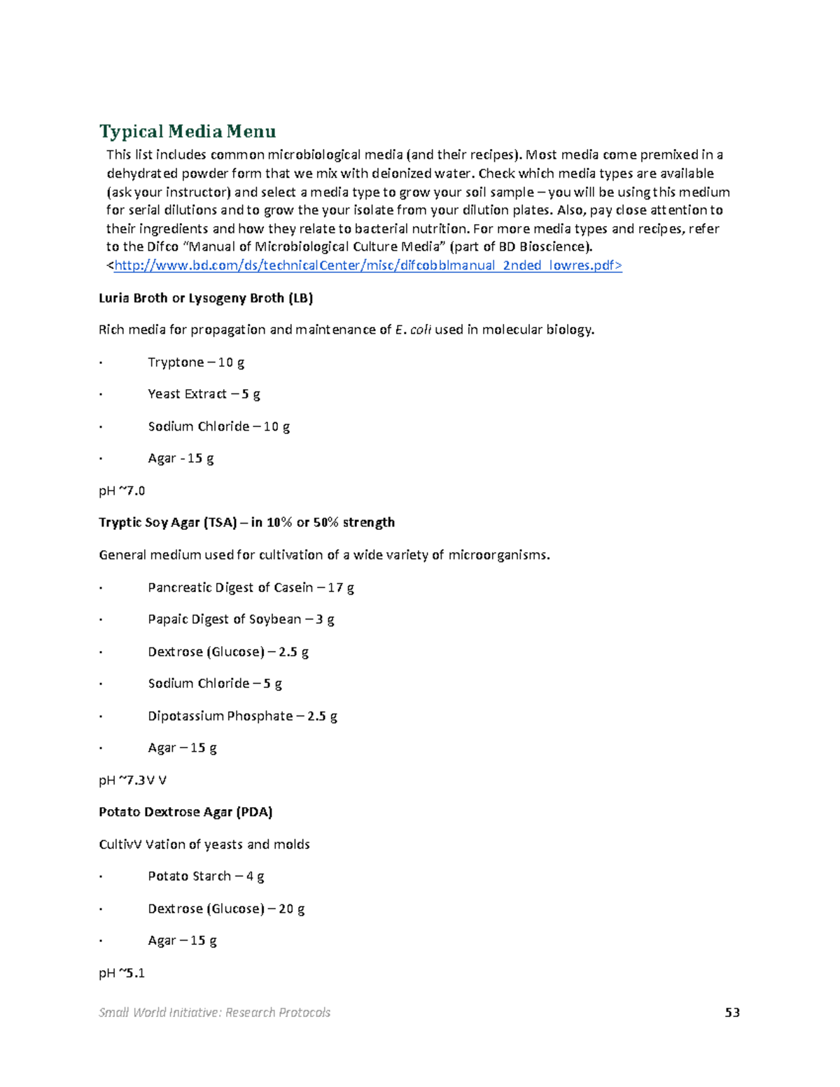 Media recipes 2016 - Formulations for various types of agar plates ...