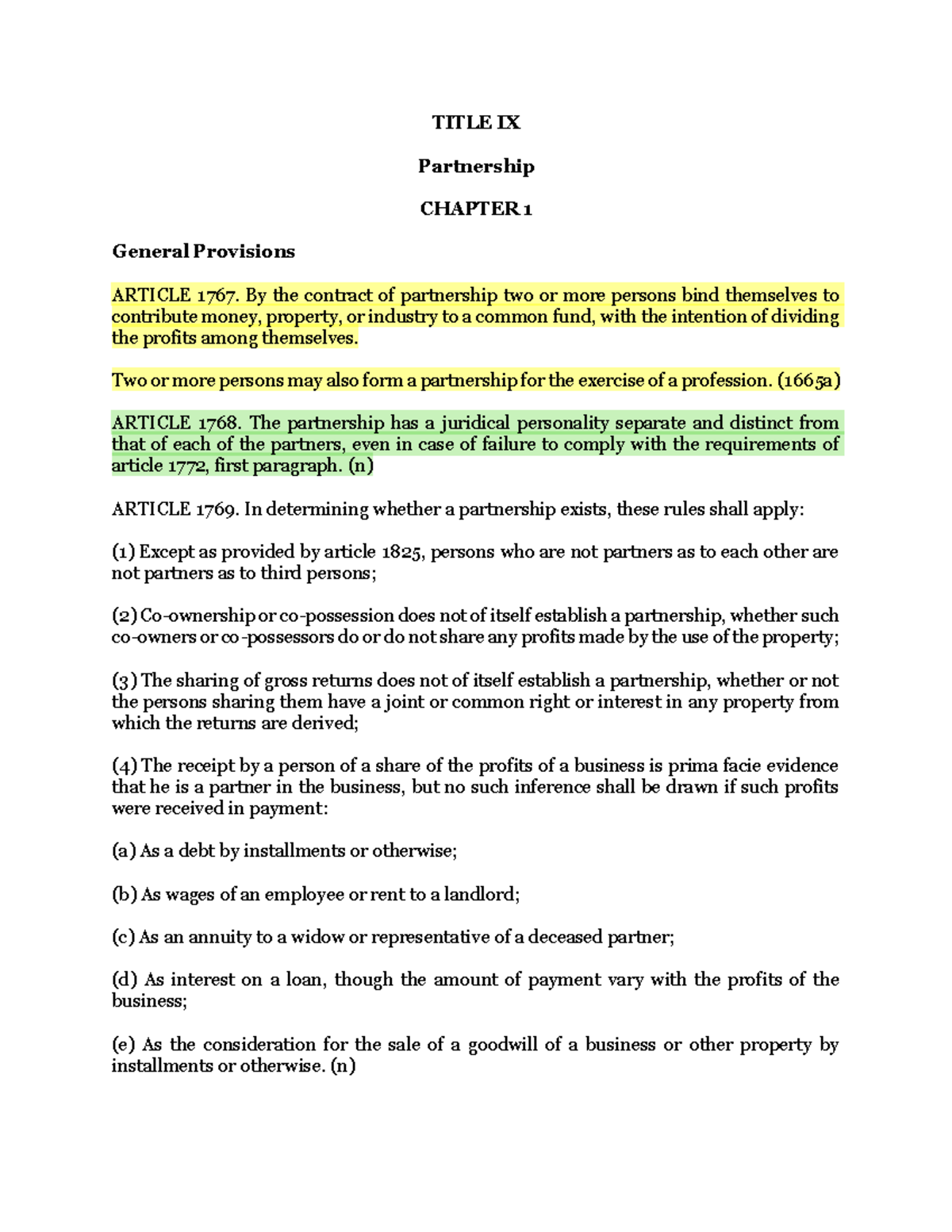 Civil Code-Book IV Title-IX-Partnership - TITLE IX Partnership CHAPTER ...